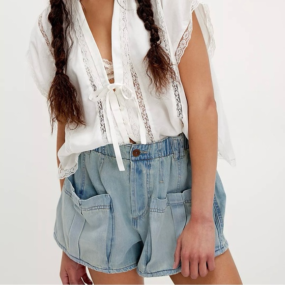 Free People | Shorts | We The Free Shot Caller Blue Denim High Rise ...
